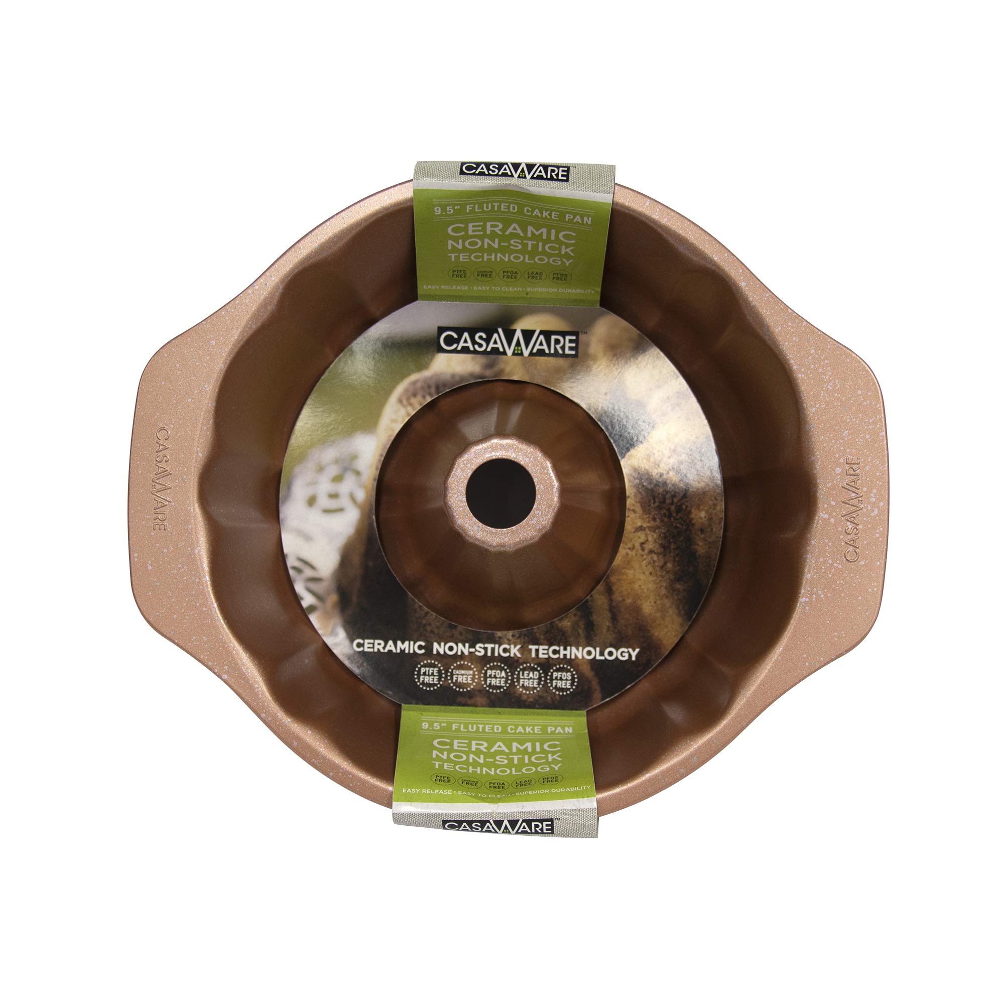 casaWare Fluted Cake Pan 9.5-inch (10-Cup) Ceramic Coated NonStick (Rose Gold Granite)