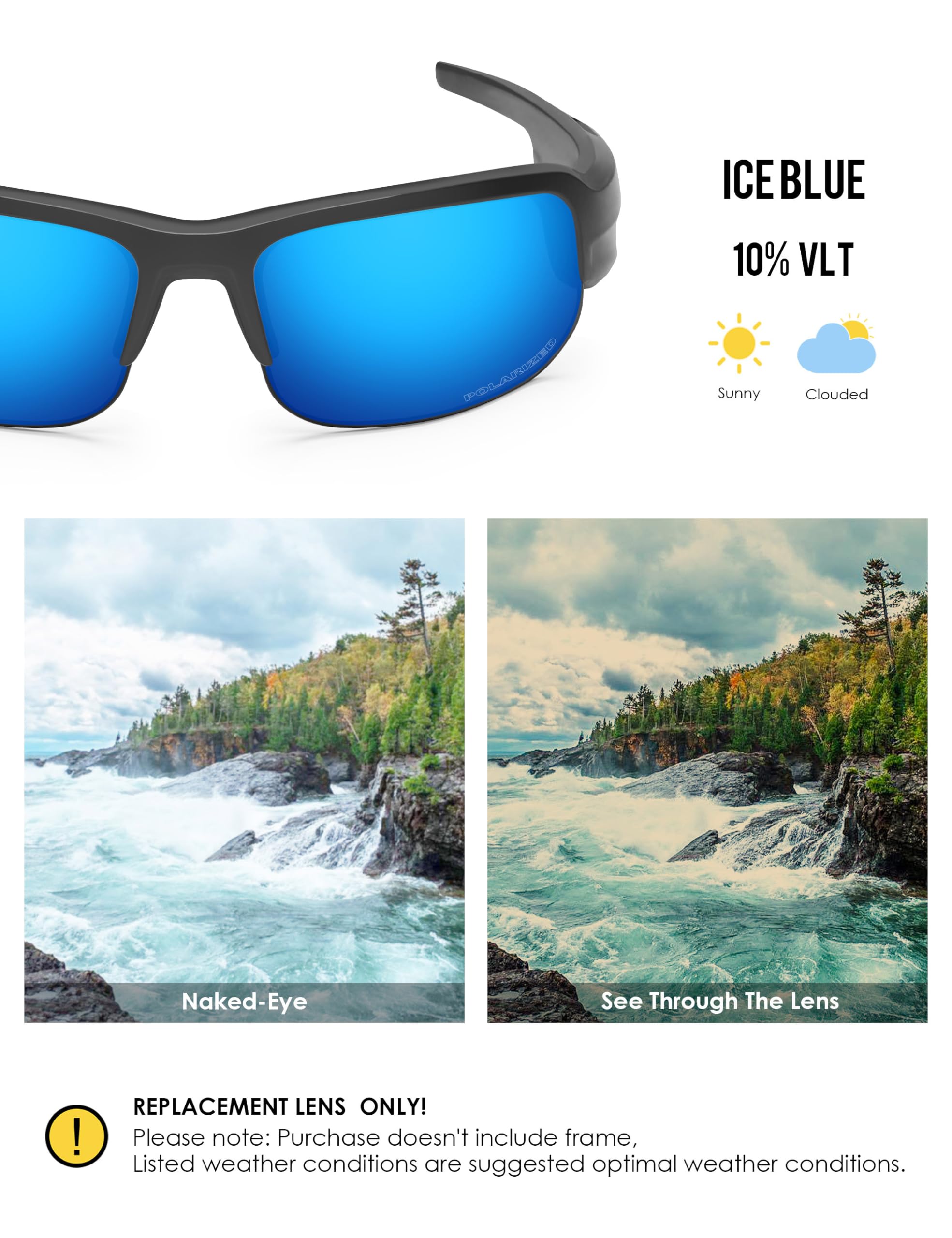 BLAZERBUCK Polycarbonate Polarized Replacement Lenses for BOSE Tempo Sunglasses- Ice Blue