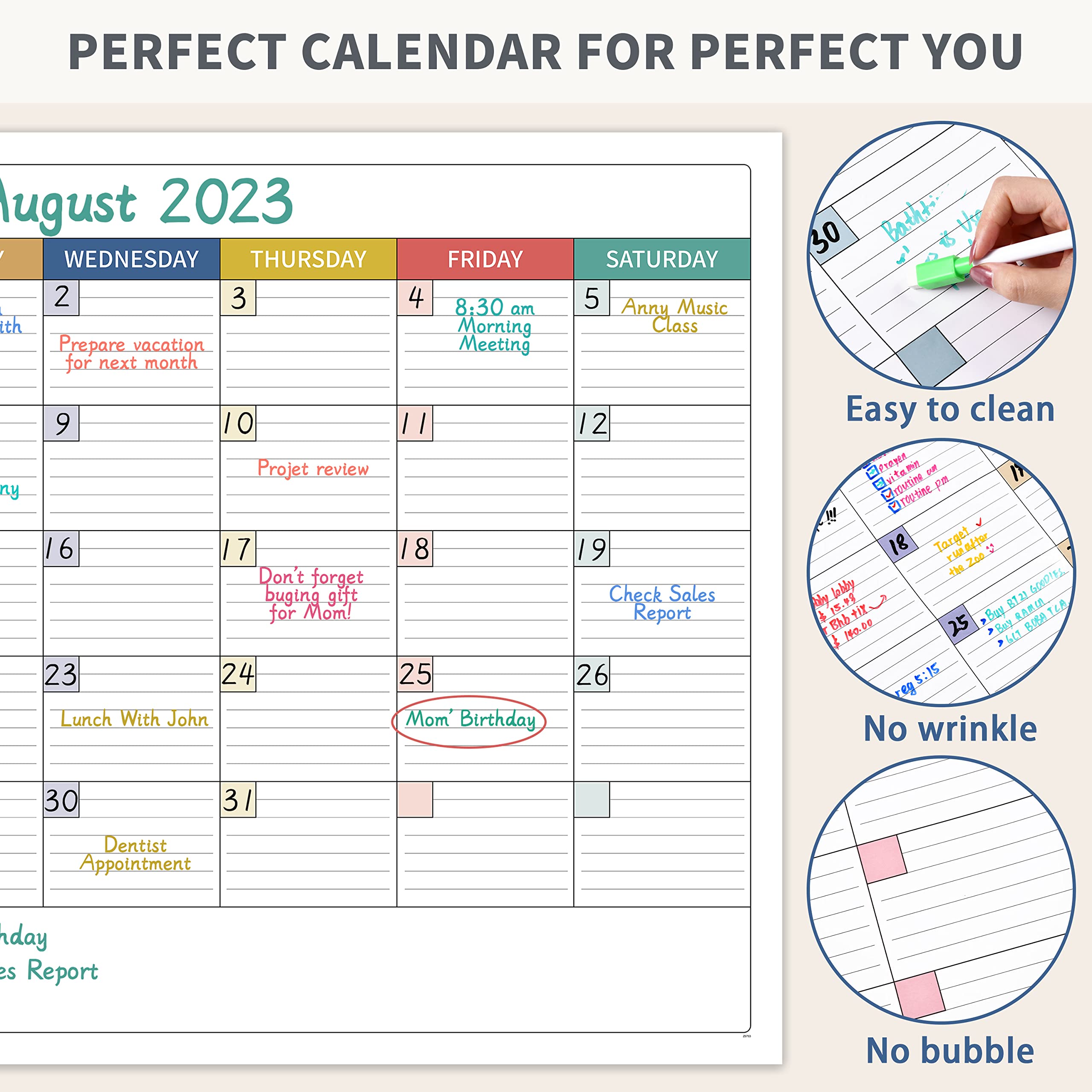 Dry Erase Calendar for Wall - Large Dry Erase Calendar, 28" x 40", Undated Monthly Calendar for Home, Office, Classroom, Erasable Laminated Calendar Whiteboard with 5 Markers & 8 Stickers