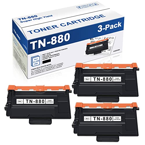 VASERINK TN-880 Extra High Yield Toner Cartridges Compatible Replacement for Brother TN-880 Toner Cartridges DCP-L5500DN, MFC-L6700DW L6900DW, HL-L6250DW L6300DW L5200DW/DWT Printer, (Black, 3 Pack)