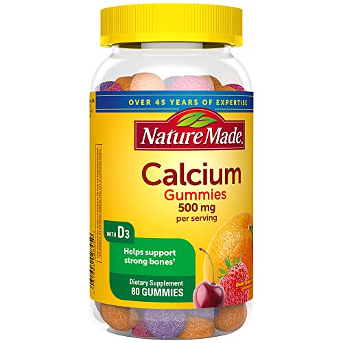 Nature Made Calcium Gummies 500 mg Per Serving with Vitamin D3, Dietary Supplement for Bone Support, 80 Gummies, 40 Day Supply