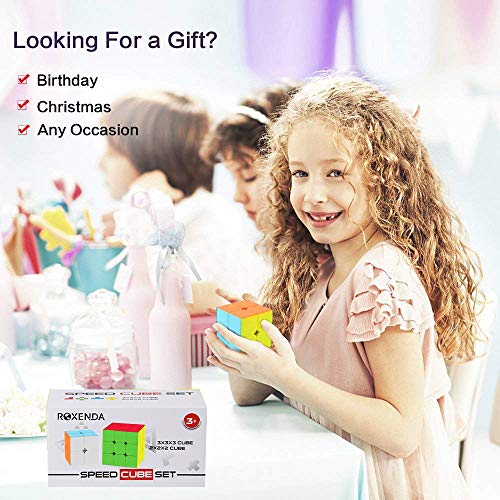 Roxenda Speed Cube Set, Speed Cube Bundle of 2x2x2 and 3x3x3 Cube Smoothly Magic Cube Collection for Kids Teens & Adults [2 Pack] (Stickerless)