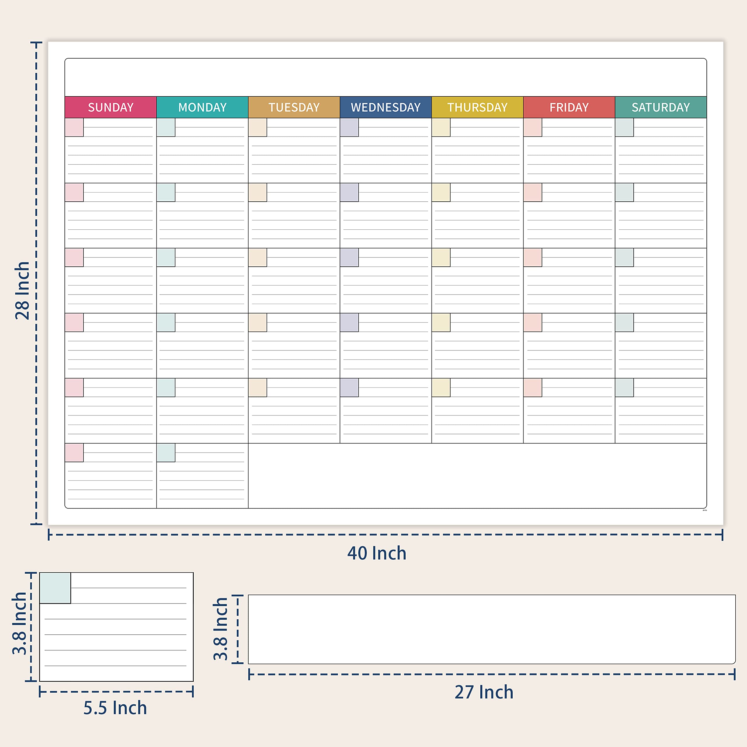 Dry Erase Calendar for Wall - Large Dry Erase Calendar, 28" x 40", Undated Monthly Calendar for Home, Office, Classroom, Erasable Laminated Calendar Whiteboard with 5 Markers & 8 Stickers