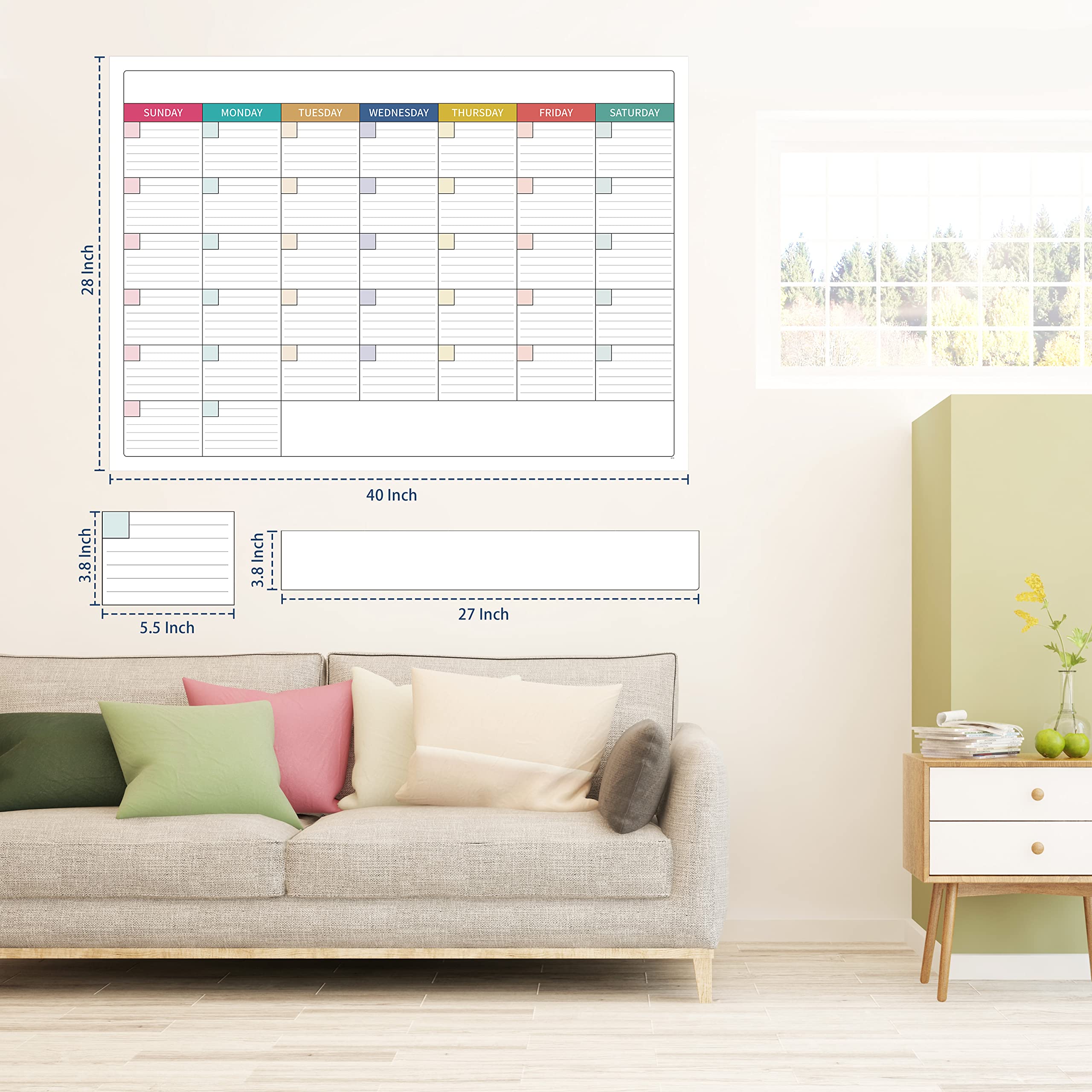 Dry Erase Calendar for Wall - Large Dry Erase Calendar, 28" x 40", Undated Monthly Calendar for Home, Office, Classroom, Erasable Laminated Calendar Whiteboard with 5 Markers & 8 Stickers