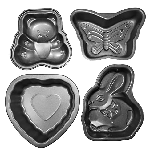 cocojeia - Mini Cake Pans - Set of 4 Designs - 4 Inch Cake Pan - Mini Cake Pans For Baking - Mini Cake Mold - Shaped Baking Molds - Small Baking Pans - Individual Shaped Cake Pans-Grp1–Animals