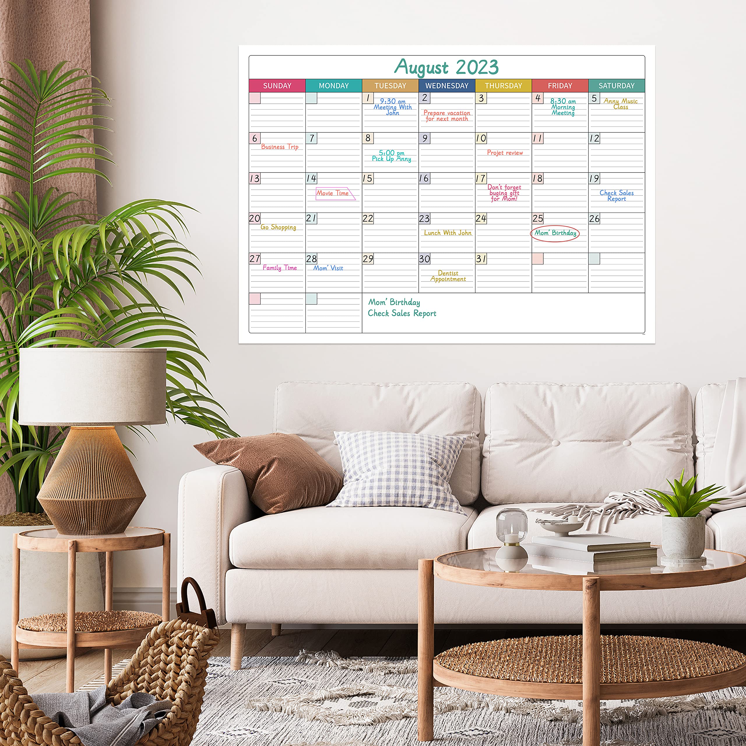 Dry Erase Calendar for Wall - Large Dry Erase Calendar, 28" x 40", Undated Monthly Calendar for Home, Office, Classroom, Erasable Laminated Calendar Whiteboard with 5 Markers & 8 Stickers