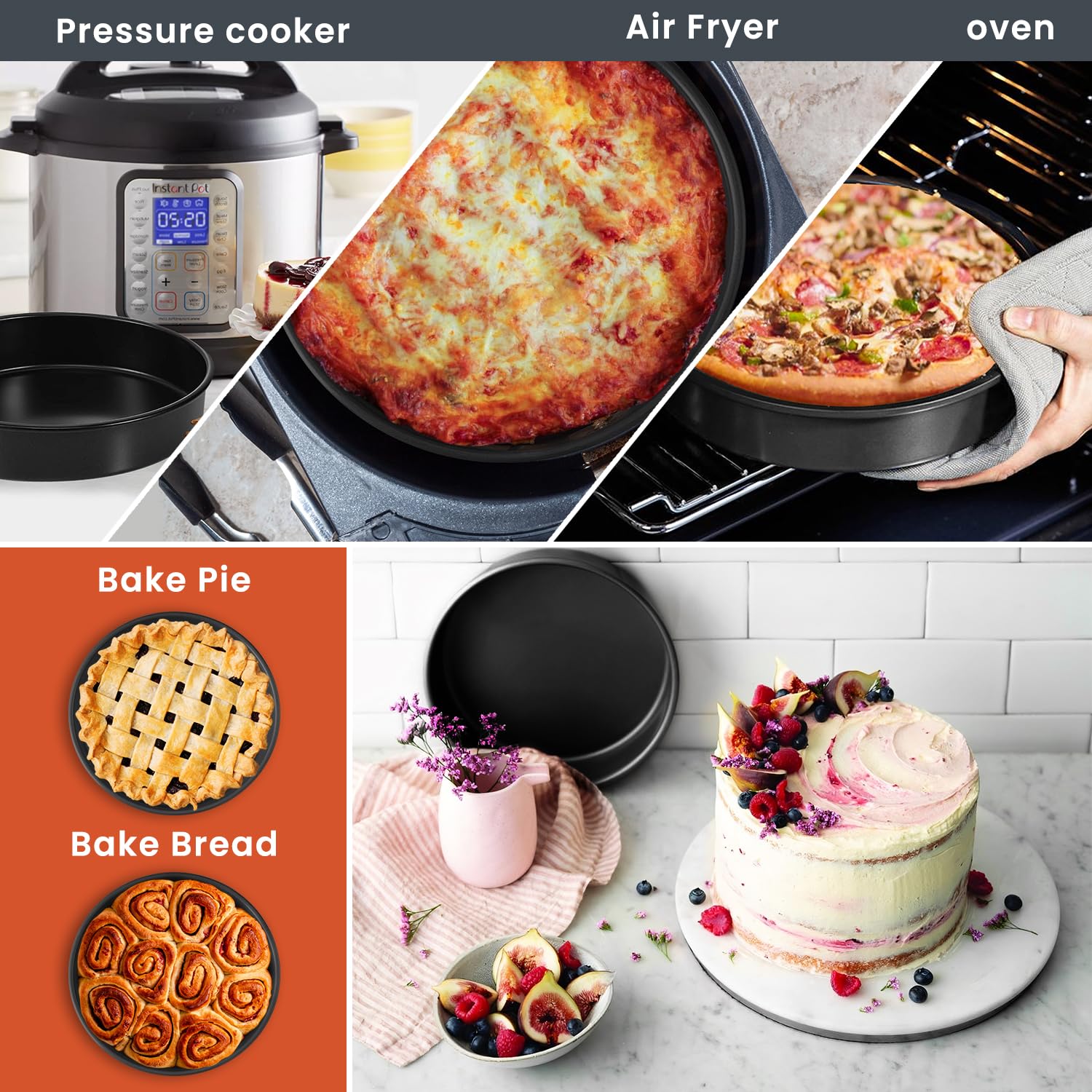 RFAQK 6 Inch Cake Pans Set of 3-6 Inch Round Cake Pan with 120 Pieces Parchment Papers, Non-stick Cake Baking Pans, Dishwasher Safe