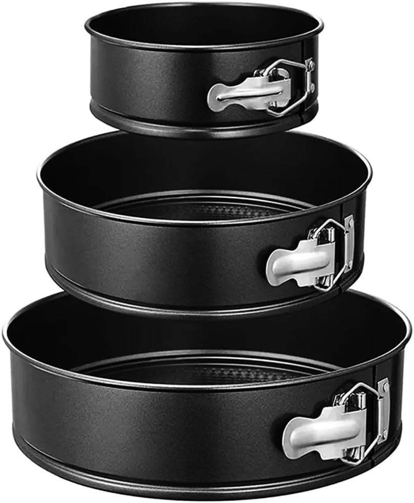 RFAQK 150PCs Cake Pan Set for Baking + Cake Decorating Supplies: 3 Round Non Stick Springform Pan Set (4, 7, 9 inches),24 Icing Tips,Cake Leveler–Multi-functional Leak-Proof Cake Pans & eBook