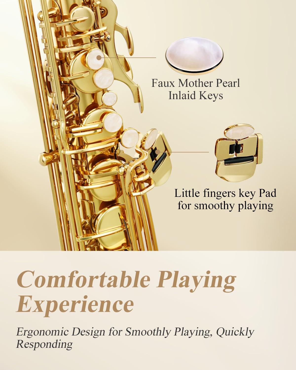 Eastar Tenor Saxophone Student Tenor Saxophone Bb Tenor Sax B Flat Gold Lacquer Beginner Saxophone With Cleaning Cloth,Carrying Case,Mouthpiece,Neck Strap, Reeds, Full Kit, TS-Ⅱ