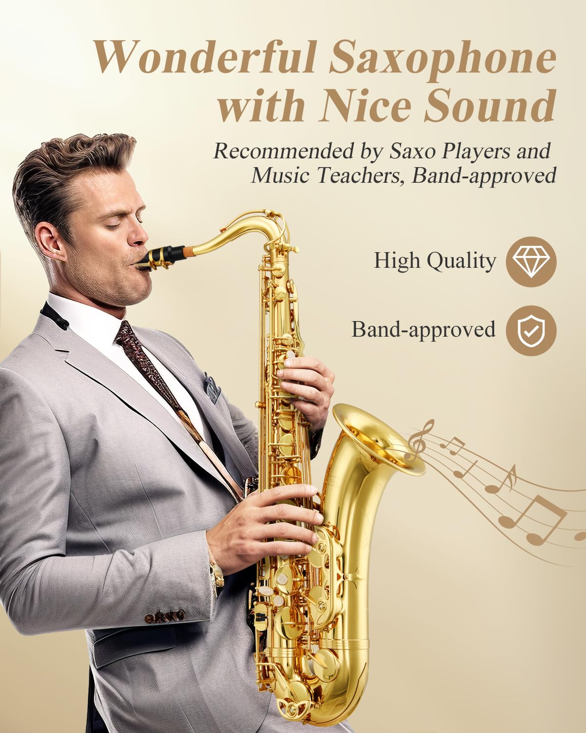 Eastar Tenor Saxophone Student Tenor Saxophone Bb Tenor Sax B Flat Gold Lacquer Beginner Saxophone With Cleaning Cloth,Carrying Case,Mouthpiece,Neck Strap, Reeds, Full Kit, TS-Ⅱ