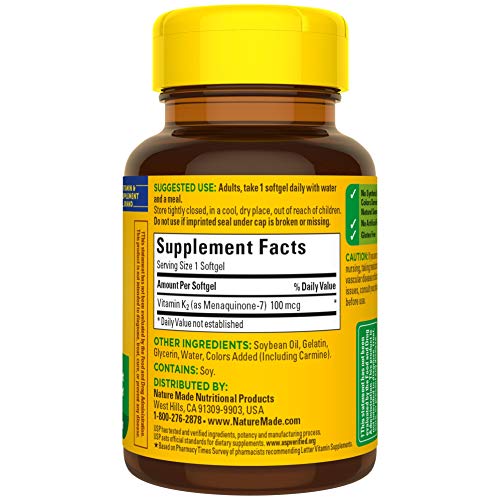 Vitamin K2 100 mcg Softgels, 30 Count for Bone Health
