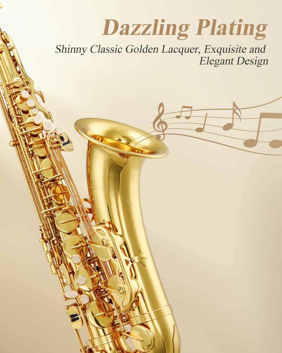 Eastar Tenor Saxophone Student Tenor Saxophone Bb Tenor Sax B Flat Gold Lacquer Beginner Saxophone With Cleaning Cloth,Carrying Case,Mouthpiece,Neck Strap, Reeds, Full Kit, TS-Ⅱ