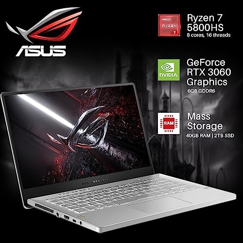 ASUS ROG Zephyrus 2023 Gaming Laptop, 14" FHD 144HZ Display, AMD Ryzen 7 5800HS(Up to 4.4 GHz), NVIDIA GeForce RTX 3060 Graphics, 40GB RAM, 2TB SSD, Bluetooth, WiFi 6, Windows 11 Home, White