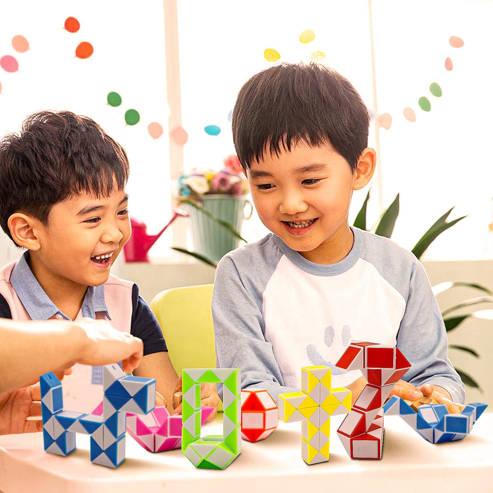 LENDOD 12 Pack 24 Blocks Mini Fidget Snake Cube Mini Twist Puzzle Cubes Magic Speed Cubes Toy for Kids Party Bag Fillers, Party Supplies