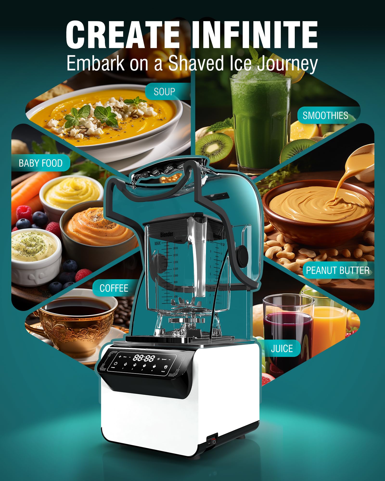 WantJoin Commercial Blender 72oz, Soundproof Quiet Blender with Digital Display Programmed for Ice Crushing,Smoothie,Grinding, Silent Blender Suit for Home&Commercial