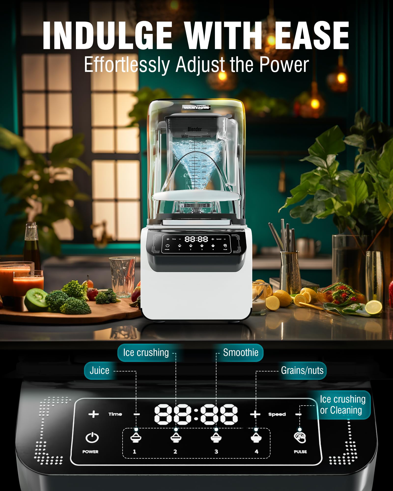 WantJoin Commercial Blender 72oz, Soundproof Quiet Blender with Digital Display Programmed for Ice Crushing,Smoothie,Grinding, Silent Blender Suit for Home&Commercial