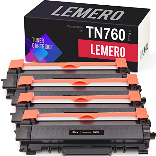 LEMERO TN760 TN730 Remanufactured Toner Cartridge Replacement for Brother TN760 TN-730 TN-760 TN730 for HL-L2395DW MFC-L2710DW DCP-L2550DW HL-L2370DW (4 Black High Yield)