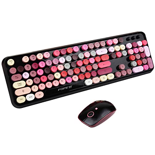 Wireless Keyboard and Mouse Combo, 2.4 GHz Full-Sized Typewriter Keyboard and Mouse Wireless with Round Keycaps for Windows, Computer, Desktop, PC, Laptop (New BlackColorful)