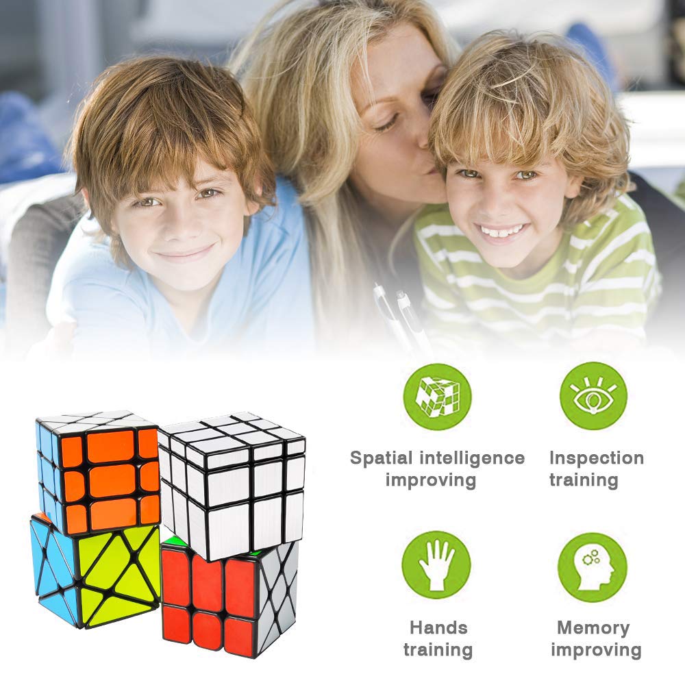 4-Pack YJ Cube Set - Included 3x3 YJ Fluctuation Angle Puzzle Cube - 2x3 YJ Wheel Puzzle Cube - 3x3 YJ Mirror Puzzle Cube 6 Color - 3x3 YJ Square King Puzzle Cube