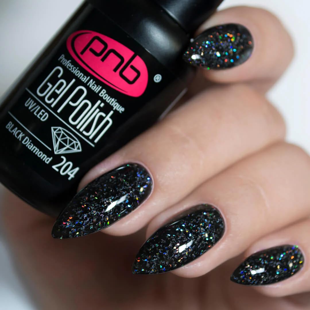 PNB Black diamond gel nail polish 204