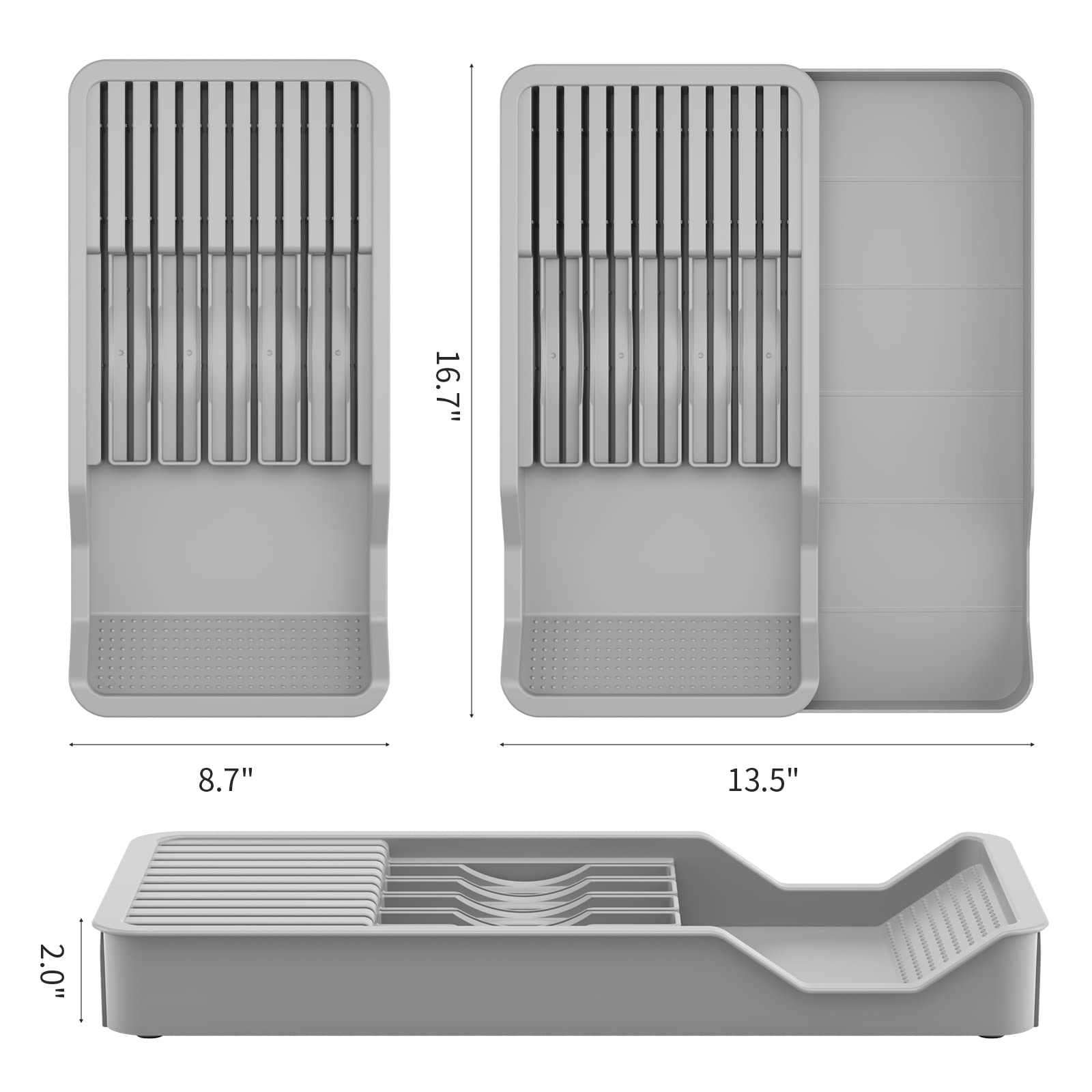 Kitchen Knife Drawer Organizer and Steel Metal Mesh Tray