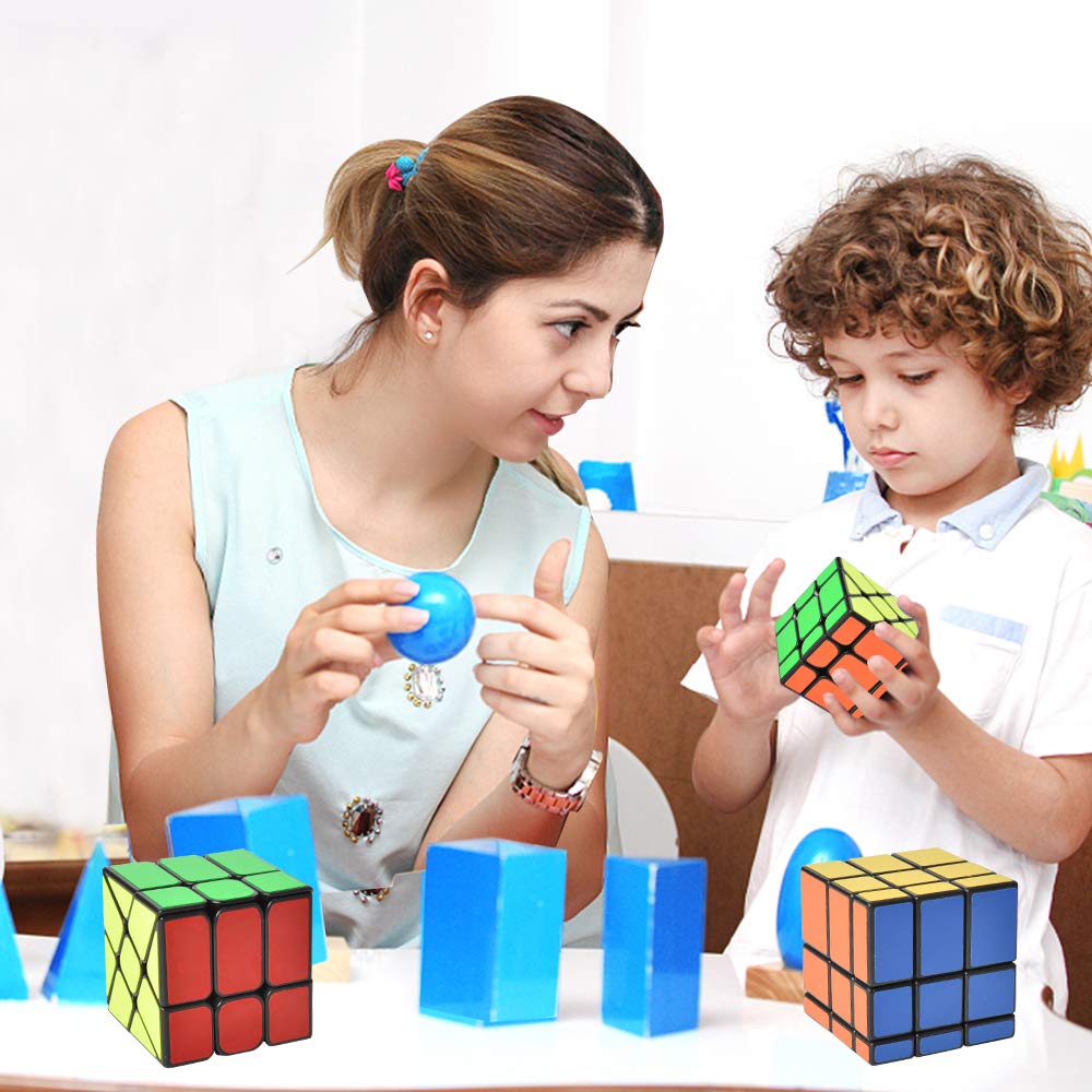4-Pack YJ Cube Set - Included 3x3 YJ Fluctuation Angle Puzzle Cube - 2x3 YJ Wheel Puzzle Cube - 3x3 YJ Mirror Puzzle Cube 6 Color - 3x3 YJ Square King Puzzle Cube