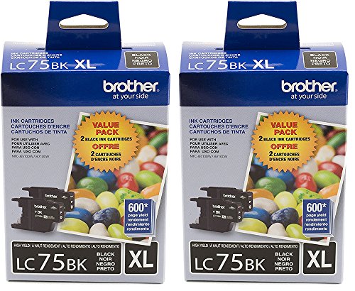 Brother Printer WxBir LC752PKS 2 Pack of Cartridges Ink - Retail Packaging, LC-75BK (2 Pack)