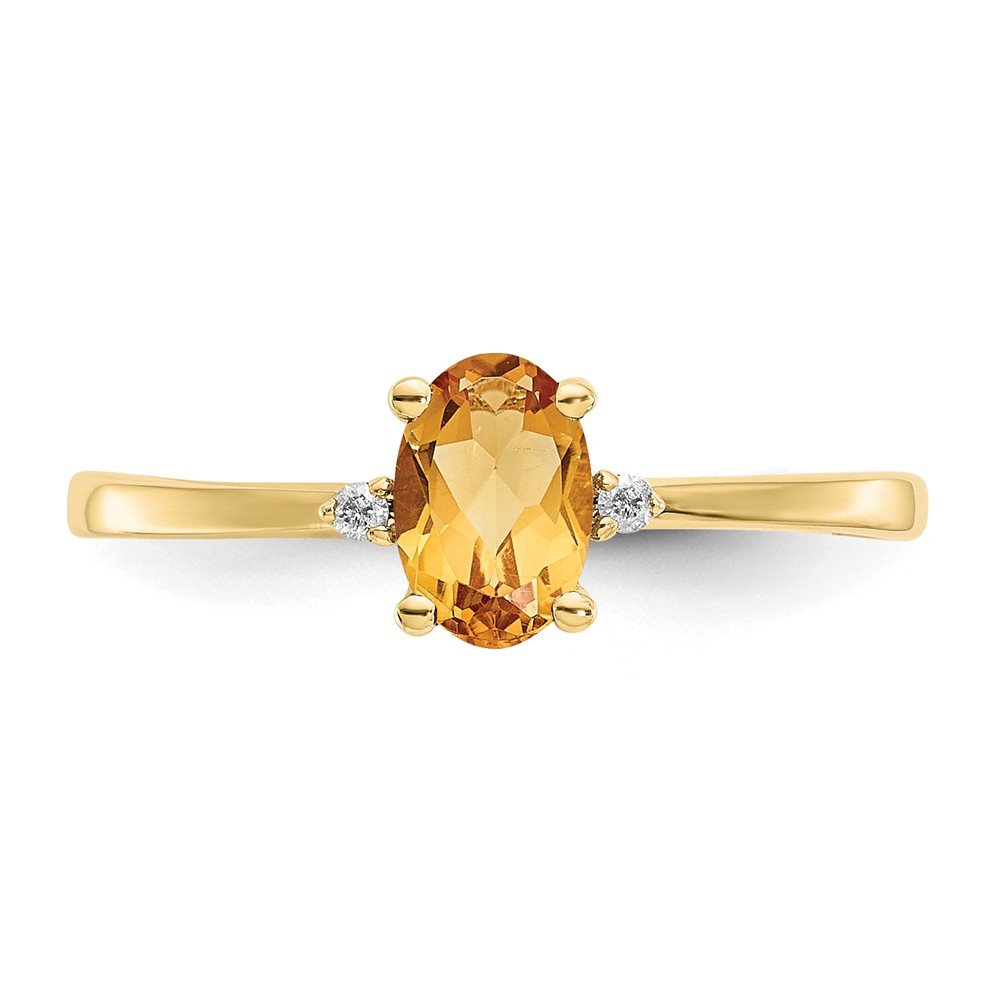 Size 8 - Solid 10k Yellow Gold Polished Diamond & Citrine Simulated Birthstone Ring