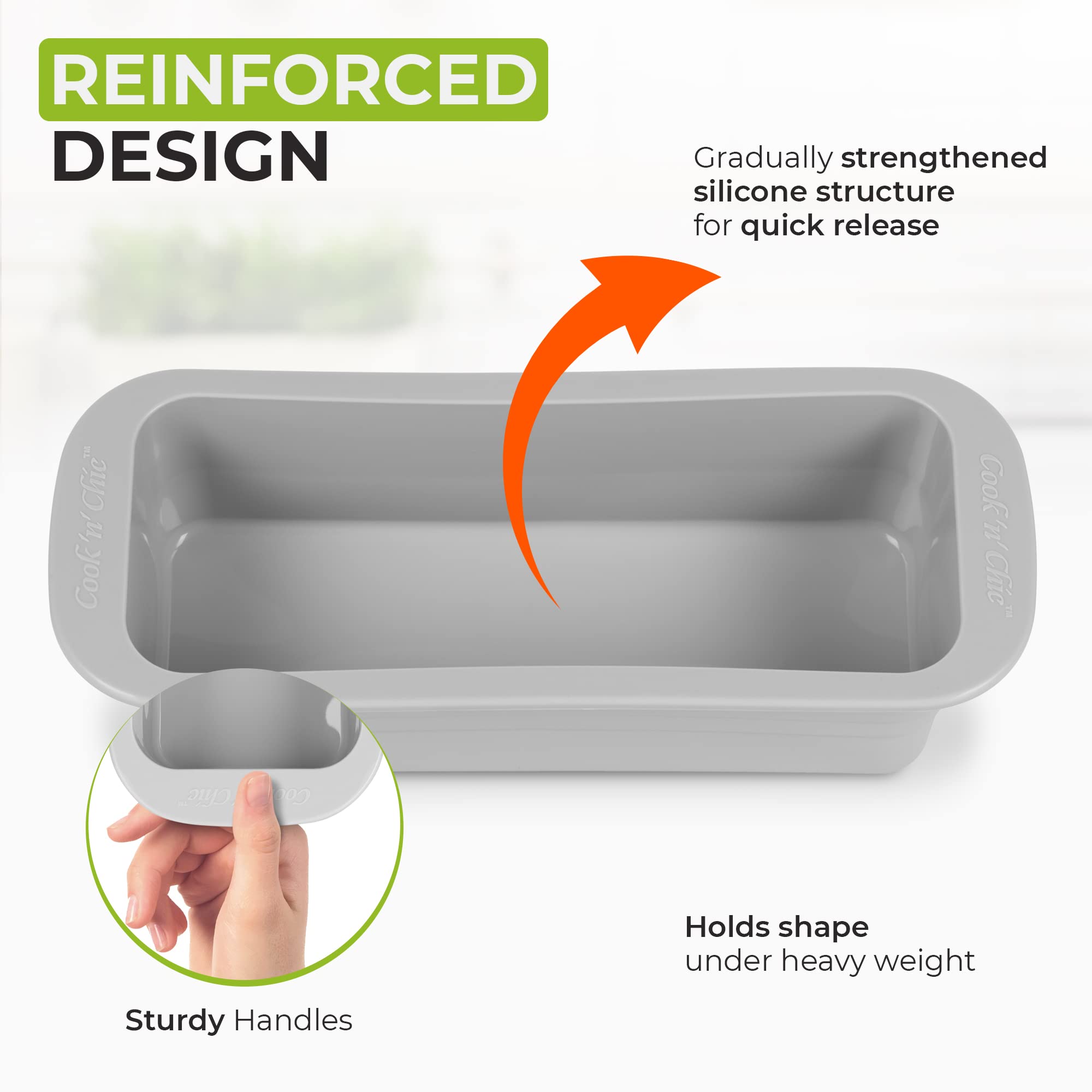Silicone Loaf Pan (Medium) Non-Stick Oven Dish - Professional Bakeware Baking Mould for Cakes Pies Breads - Microwave Dishwasher Freezer Safe - Quick Release - 9.0" x 3.9" x 2.7" by Cook’n’Chic