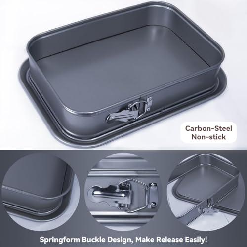 Old Tjikko Rectangular Springform Cake Pan, 14 x 9-Inch Rectangle Cheesecake Pan, Tiramisu Bakeware with Accessory,Removable Bottom,Non-Stick Baking Pan Mold,Leak Proof,Black