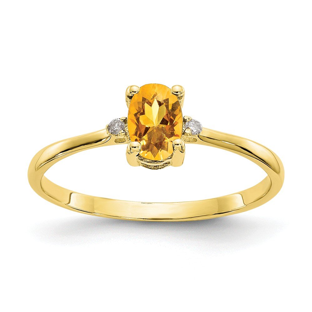 Size 8 - Solid 10k Yellow Gold Polished Diamond & Citrine Simulated Birthstone Ring