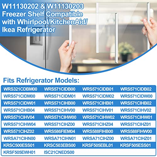 UPGRADED W11130202 Freezer Glass Shelf & W11130203 Freezer Shelf Replacement Compatible with Whirlpool Refrigerator Freezer Shelf Replacement,Fridge Tempered Glass Freezer Shelf,WRS571CIHZ Glass Shelf
