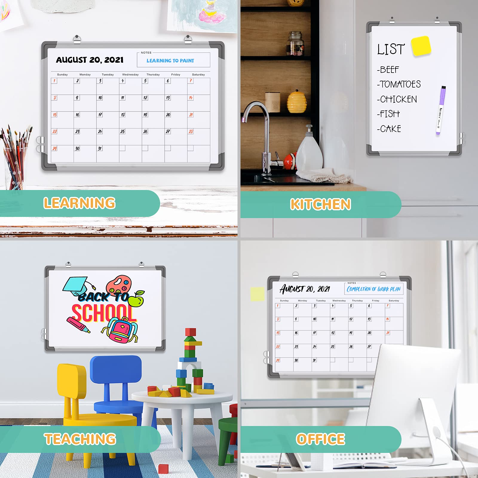 Small Monthly Calendar Dry Erase Whiteboard for Wall, 16" x 12" Magnetic Dry Erase Board, Hanging Double-Sided White Board, Portable Board for Drawing, Kitchen, Planning, Memo, School, Home, Office
