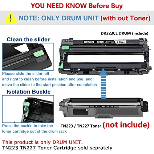 MxVol Compatible Brother DR223CL DR-223CL DR223 Drum Unit Replacement for Brother HL-L3290CDW MFC-L3710CW MFC-L3750CDW HL-L3210CW MFC-L3770CDW HL-L3230CDW HL-L3270CDW Printer, 4-Pack (NO Toner)