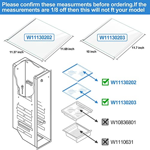 UPGRADED W11130202 Freezer Glass Shelf & W11130203 Freezer Shelf Replacement Compatible with Whirlpool Refrigerator Freezer Shelf Replacement,Fridge Tempered Glass Freezer Shelf,WRS571CIHZ Glass Shelf