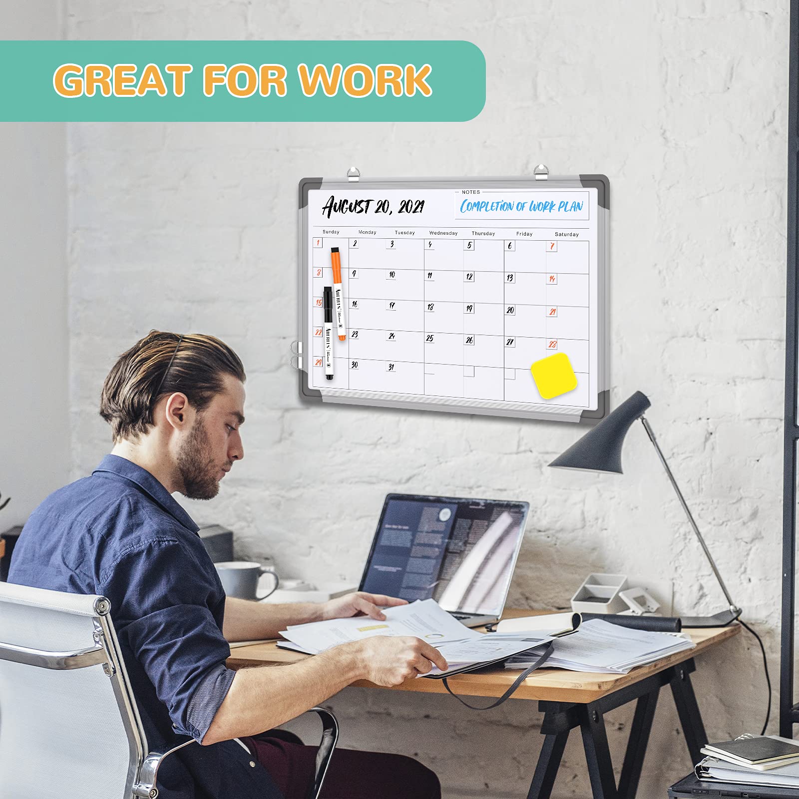 Small Monthly Calendar Dry Erase Whiteboard for Wall, 16" x 12" Magnetic Dry Erase Board, Hanging Double-Sided White Board, Portable Board for Drawing, Kitchen, Planning, Memo, School, Home, Office