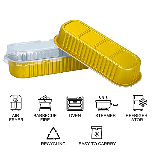 MOACOCK Aluminum Mini Loaf Pans, Aluminum Foil Pans with Lid, 6.8oz Disposable Rectangle Baking Containers Muffin Baking Tins Mini Cake Pans, 100 Pack Pans/Lids/Spoons (Red)