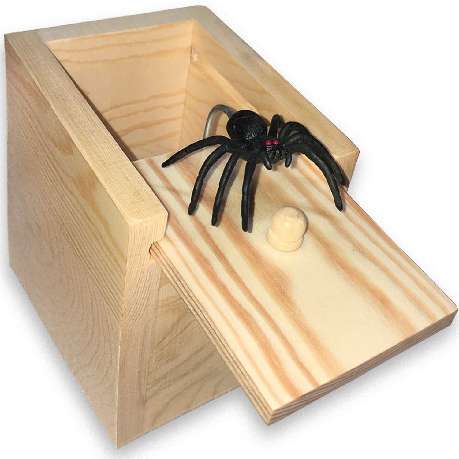 Jishi Large Spider Prank Box Gag Gift, Funny Wooden Surprise Gift Box for Money Cash Card, Spider Stocking Stuffers Prank Toys for Kids 4-8-12 Boys, Christmas White Elephant Gifts for Adults Men Women