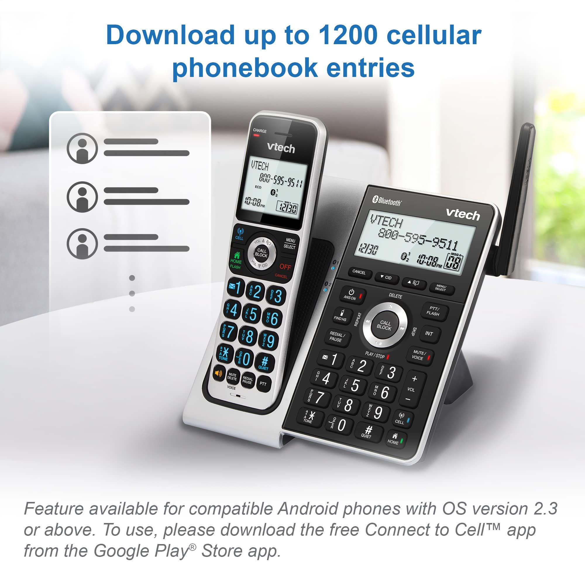 VTech VS306-3 DECT 6.0 3 Handsets Cordless Home Phone with Bluetooth, Answering System, Smart Call Blocker, Caller ID Announce, Backlit Display, Duplex Speakerphone (Silver & Black)