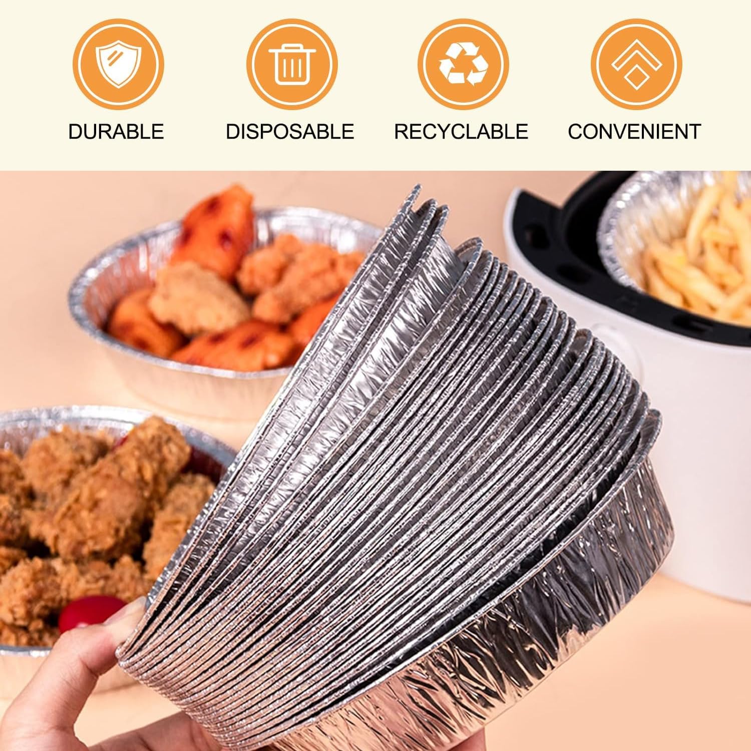 Fonteme Aluminum 7 Inch Round Foil Cake Pans with Plastic Lids β 50 Pack Pie Pans | BPA-Free, Freezer & Oven Safe,