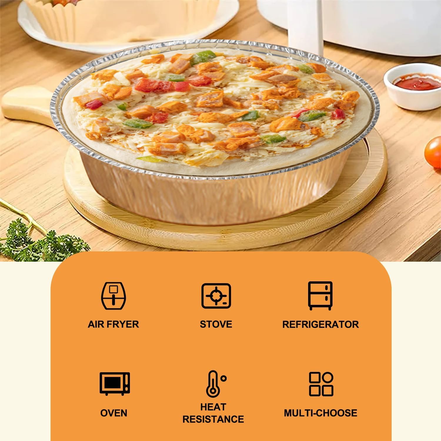 Fonteme Aluminum 7 Inch Round Foil Cake Pans with Plastic Lids β 50 Pack Pie Pans | BPA-Free, Freezer & Oven Safe,