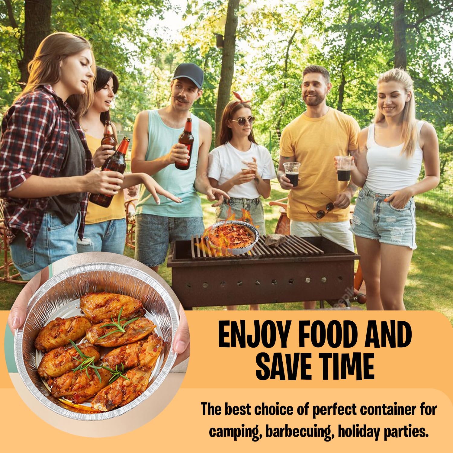 Fonteme Aluminum 7 Inch Round Foil Cake Pans with Plastic Lids β 50 Pack Pie Pans | BPA-Free, Freezer & Oven Safe,