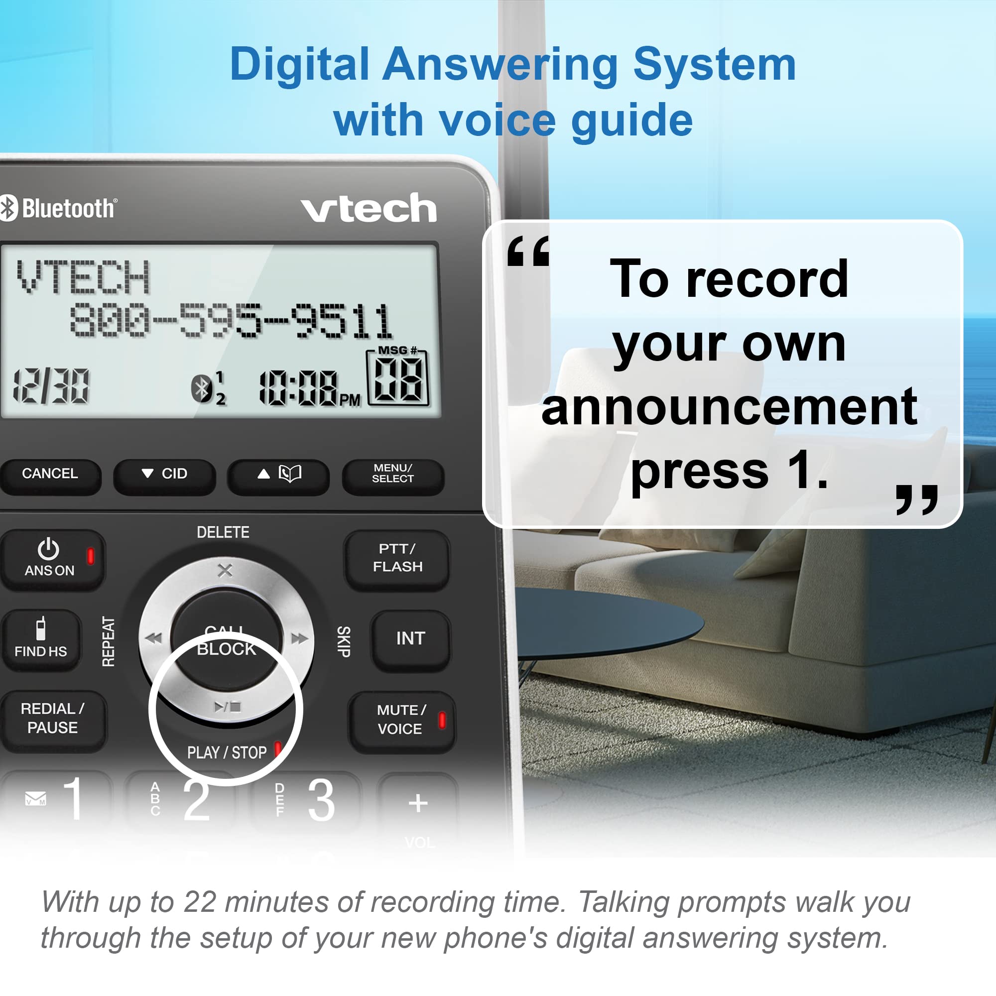 VTech VS306-3 DECT 6.0 3 Handsets Cordless Home Phone with Bluetooth, Answering System, Smart Call Blocker, Caller ID Announce, Backlit Display, Duplex Speakerphone (Silver & Black)