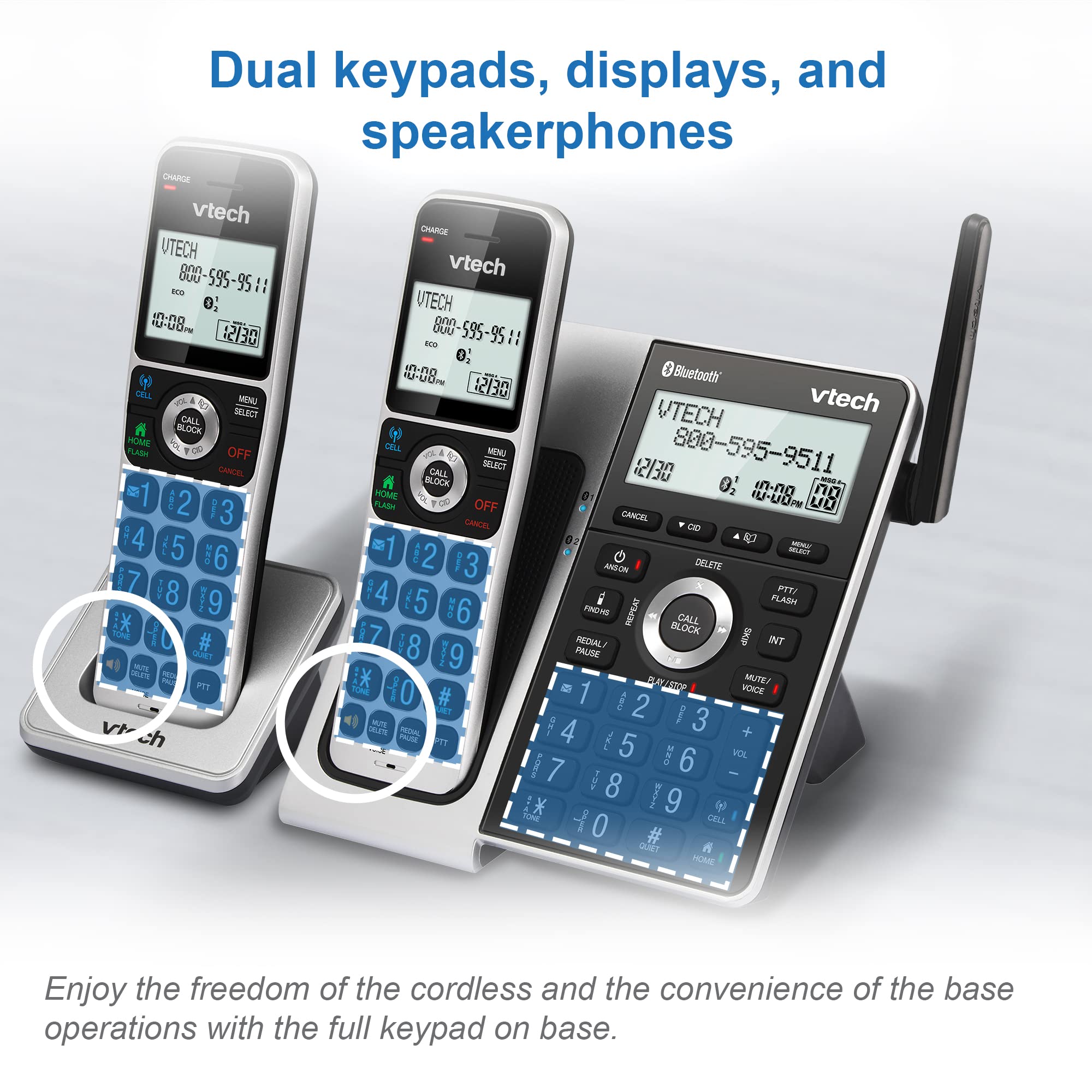 VTech VS306-3 DECT 6.0 3 Handsets Cordless Home Phone with Bluetooth, Answering System, Smart Call Blocker, Caller ID Announce, Backlit Display, Duplex Speakerphone (Silver & Black)
