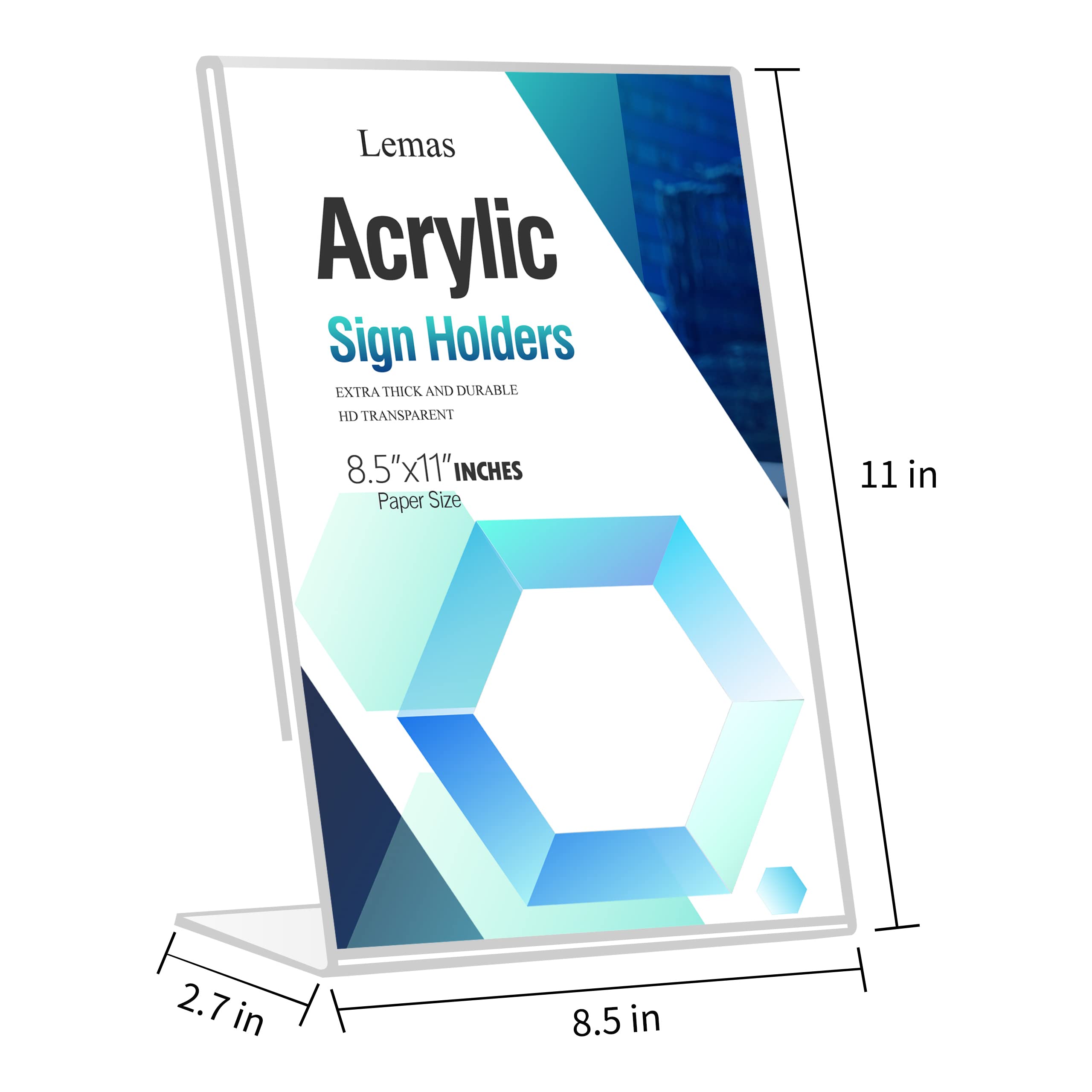 Lemas Slanted Back Acrylic Sign Holder 8.5*11 Inches，Clear Desktop Sign Holder Plastic Paper Holder Tabletop Display Stand for Office, Restaurant, Store (3Pcs)