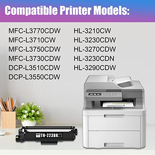 TN223BK TN-223BK Compatible 1 Pack Black TN-223 TN223 Toner Cartridge Replacement for Brother MFC-L3770CDW MFC-L3750CDW HL-3270CDW HL-3230CDN HL-3290CDW DCP-L3510CDW DCP-L3550CDW Toner Printer