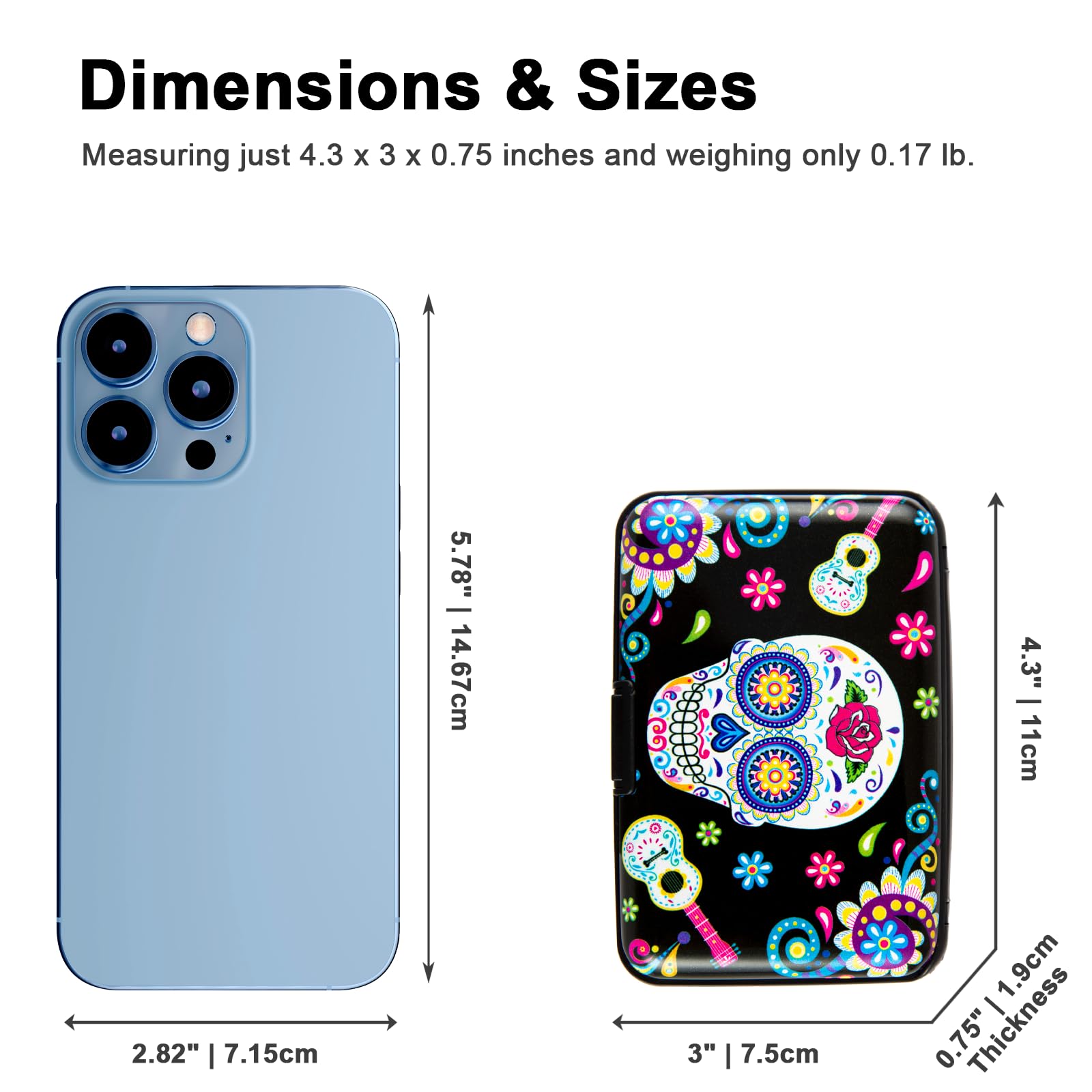 Kaabao Credit Card Holder Small RFID Blocking Wallet Business Metal Slim Mini Aluminum Hard Case for Women Men Gift (B Sugar Skull)