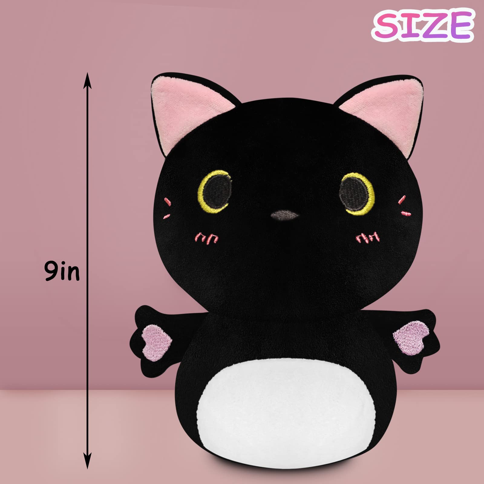 Rdyhqwp 8Inch Black Cat Cute Plush Toy, Stuffed Animals Plushies Soft Squishy Cat Pillow for Kids, Christmas Birthday Gift for Boys and Girls