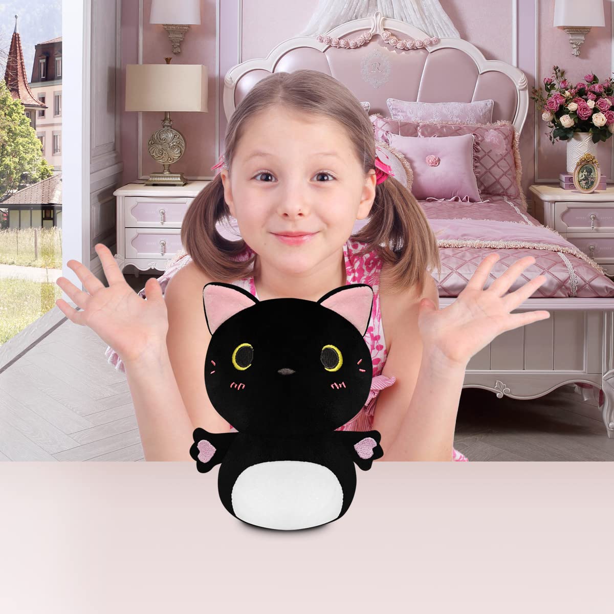Rdyhqwp 8Inch Black Cat Cute Plush Toy, Stuffed Animals Plushies Soft Squishy Cat Pillow for Kids, Christmas Birthday Gift for Boys and Girls