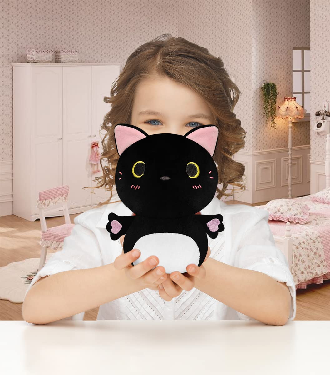 Rdyhqwp 8Inch Black Cat Cute Plush Toy, Stuffed Animals Plushies Soft Squishy Cat Pillow for Kids, Christmas Birthday Gift for Boys and Girls